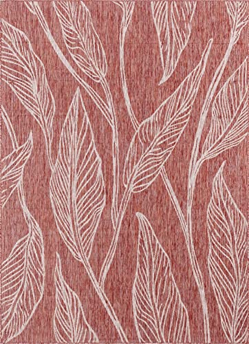 Unique Loom Outdoor Botanical Collection Area Rug - Leaf (7' 1" x 10' Rectangle, Rust Red/ Gray)