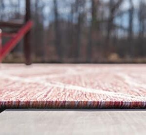 Unique Loom Outdoor Botanical Collection Area Rug - Leaf (7' 1" x 10' Rectangle, Rust Red/ Gray)