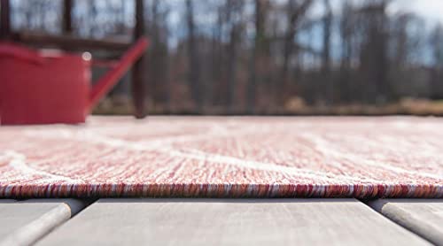 Unique Loom Outdoor Botanical Collection Area Rug - Leaf (7' 1" x 10' Rectangle, Rust Red/ Gray)