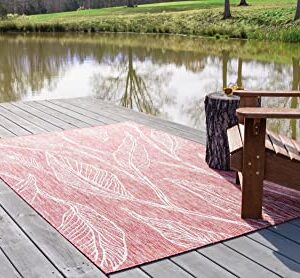 Unique Loom Outdoor Botanical Collection Area Rug - Leaf (7' 1" x 10' Rectangle, Rust Red/ Gray)