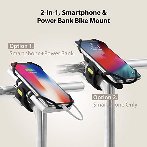 Bone Bike Phone Charger Mount for Stem Mount, 2-in-1 Phone + PowerBank Holder for Bicycle Motorcycle, fit for iPhone Galaxy LG, 4"-6.7" Phone (Bike Tie Pro Pack-Black)