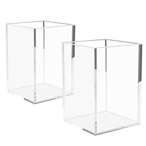 NIUBEE Acrylic Pen Holder 2 Pack,Clear Desktop Pencil Cup Stationery Organizer for Office Desk Accessory