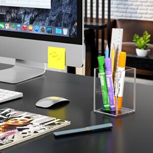 NIUBEE Acrylic Pen Holder 2 Pack,Clear Desktop Pencil Cup Stationery Organizer for Office Desk Accessory