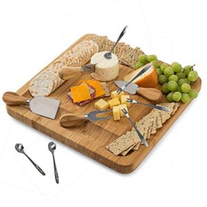 IMANYA 10 Pieces Cheese Knives Set 4 Pieces Stainless Steel Cheese Knives with bamboo handle, 6 Pieces Forks and Spoons – Fancy Gifts For Housewarming, Birthday, Wedding, Thanksgiving & Christmas