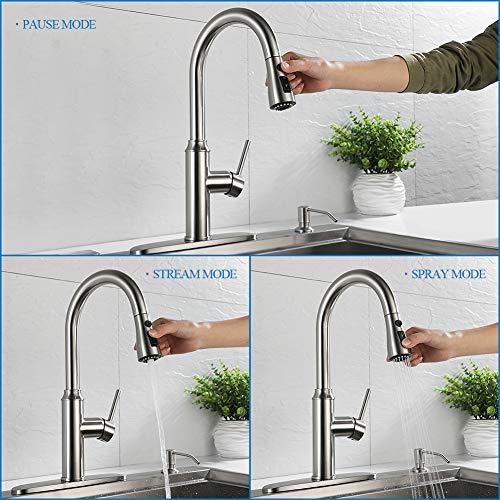 Kitchen Faucet Pull Down-Arofa A01LY Commercial Modern Single Hole Single Handle high arc Stainless Steel Brushed Nickel Kitchen Sink faucets with Pull Out Sprayer