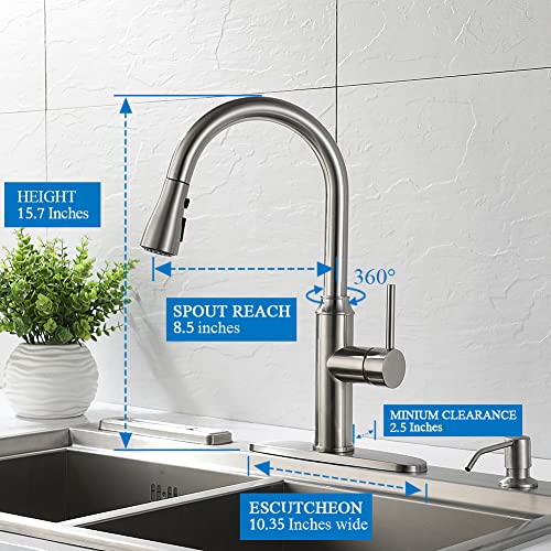 Kitchen Faucet Pull Down-Arofa A01LY Commercial Modern Single Hole Single Handle high arc Stainless Steel Brushed Nickel Kitchen Sink faucets with Pull Out Sprayer