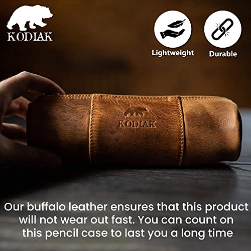 Genuine Buffalo Leather Pencil Case - Kodiak Desk Organizer For All Office or School Supplies