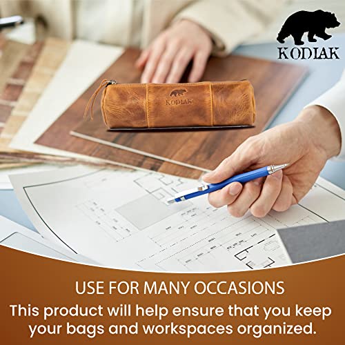 Genuine Buffalo Leather Pencil Case - Kodiak Desk Organizer For All Office or School Supplies