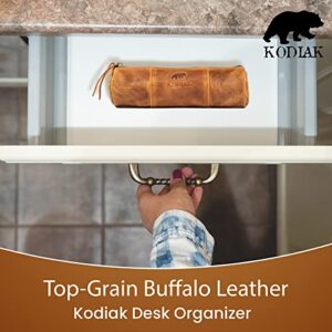 Genuine Buffalo Leather Pencil Case - Kodiak Desk Organizer For All Office or School Supplies