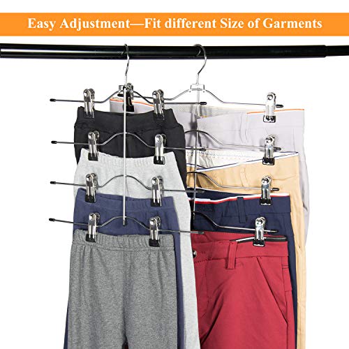 Frezon Multi Layer Pants Hangers, 4 Tier Skirt Hangers with Adjustable Clips, Non Slip Space Saving Closet Organizer Heavy Duty 360 Degree Swivel Hook, Great for Slack, Trouser, Jeans(Black)