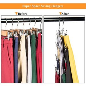 Frezon Multi Layer Pants Hangers, 4 Tier Skirt Hangers with Adjustable Clips, Non Slip Space Saving Closet Organizer Heavy Duty 360 Degree Swivel Hook, Great for Slack, Trouser, Jeans(Black)