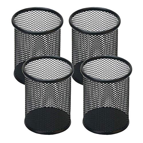 SNOW COOLER Pen Holder Mesh Pencil Holder Metal Pen Holder Pencil Holder for Desk Office Pen Organizer Black, 4 Pack