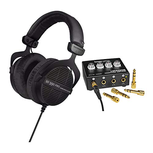 beyerdynamic DT 990 PRO 250 ohm Studio Headphones (Ninja Black, Limited Edition) with 4-Channel Headphone Amplifier Bundle (2 Items)