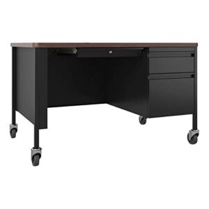 lorell fortress series top teacher's pedestal desk, black walnut