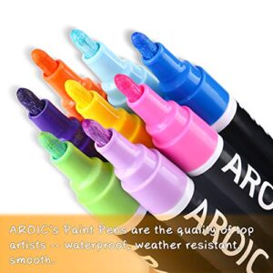 AROIC Paint Pens Paint Markers, 16 colors Oil-Based Waterproof Paint Marker Pen Set On Rock, Wood, Fabric, Metal, Plastic, Glass, Canvas, Mugs, Waterproof, DIY Craft and More