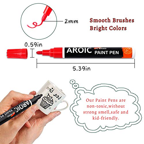 AROIC Paint Pens Paint Markers, 16 colors Oil-Based Waterproof Paint Marker Pen Set On Rock, Wood, Fabric, Metal, Plastic, Glass, Canvas, Mugs, Waterproof, DIY Craft and More