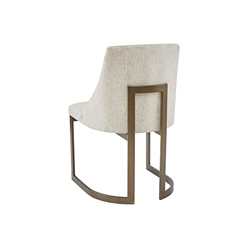 Madison Park Bryce Parsons Upholstered Accent Dining Chairs Set of 2, Padded Seat with Cushion, Antique Gold Metal Frame Back and Sled Leg, Contemporary Modern Chic for Kitchen, Cream 2 Piece