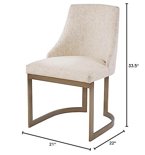 Madison Park Bryce Parsons Upholstered Accent Dining Chairs Set of 2, Padded Seat with Cushion, Antique Gold Metal Frame Back and Sled Leg, Contemporary Modern Chic for Kitchen, Cream 2 Piece