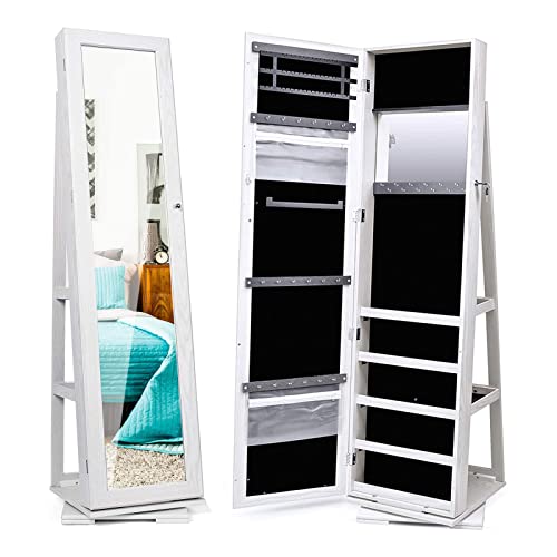 Titan Mall Jewelry Armoire Standing Jewelry Cabinet with Full-Length Mirror 360° Rotating Makeup Organizer Jewelry Storage for bedroom Jewelry Organizer inside makeup mirror, perfume organizer White