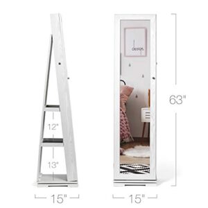 Titan Mall Jewelry Armoire Standing Jewelry Cabinet with Full-Length Mirror 360° Rotating Makeup Organizer Jewelry Storage for bedroom Jewelry Organizer inside makeup mirror, perfume organizer White