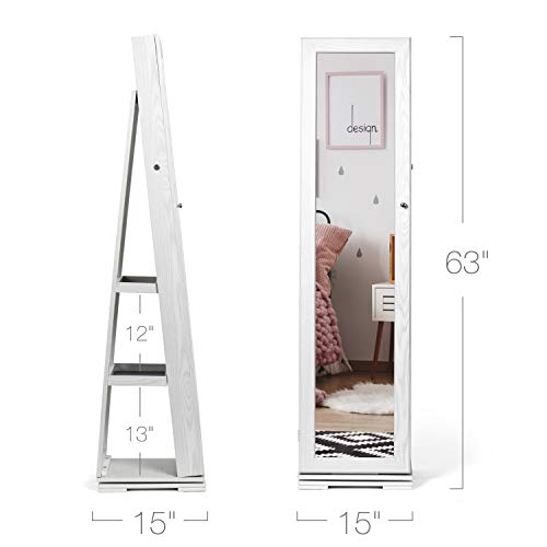 Titan Mall Jewelry Armoire Standing Jewelry Cabinet with Full-Length Mirror 360° Rotating Makeup Organizer Jewelry Storage for bedroom Jewelry Organizer inside makeup mirror, perfume organizer White