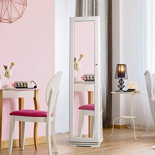 Titan Mall Jewelry Armoire Standing Jewelry Cabinet with Full-Length Mirror 360° Rotating Makeup Organizer Jewelry Storage for bedroom Jewelry Organizer inside makeup mirror, perfume organizer White