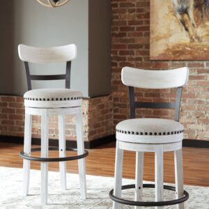 Signature Design by Ashley Valebeck 24" Modern Swivel Counter Height Barstool, Whitewash