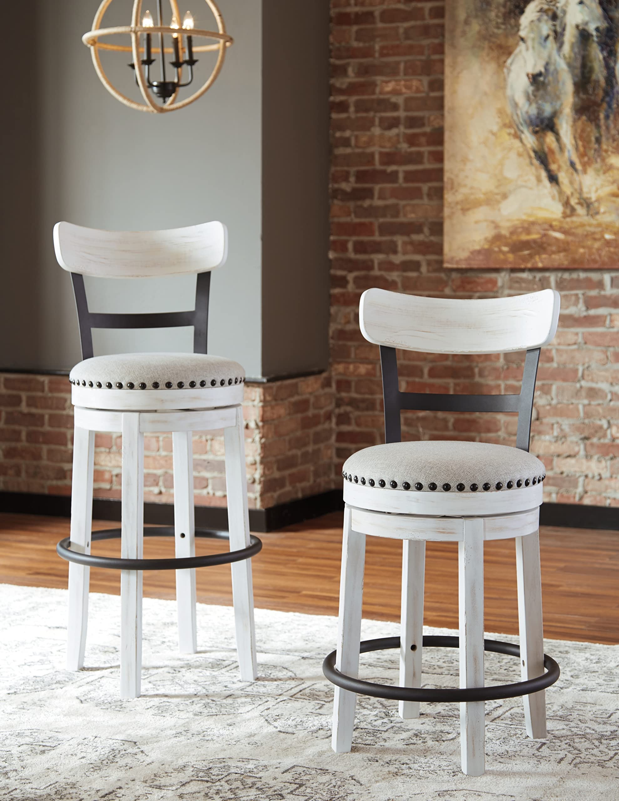 Signature Design by Ashley Valebeck 24" Modern Swivel Counter Height Barstool, Whitewash