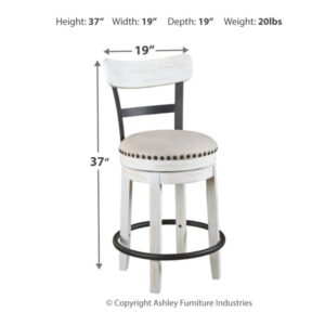 Signature Design by Ashley Valebeck 24" Modern Swivel Counter Height Barstool, Whitewash