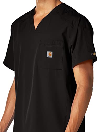 Carhartt mens Men's Slim Fit V-neck Top Medical Scrubs Shirt, Black, Medium US