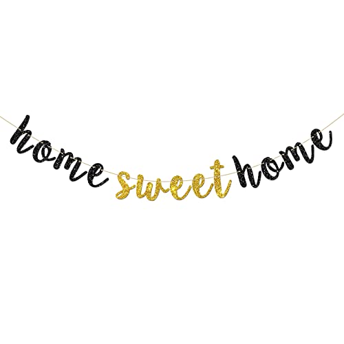 Black Glitter Home Sweet Home Banner - Welcome Back Sign Supplies - Welcome Home Sign for Housewarming Military Family Party Decorations