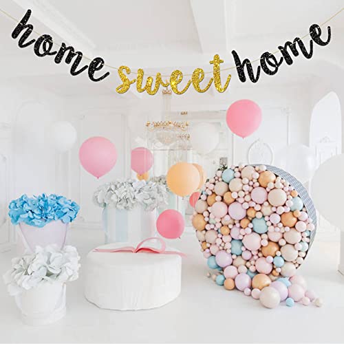 Black Glitter Home Sweet Home Banner - Welcome Back Sign Supplies - Welcome Home Sign for Housewarming Military Family Party Decorations