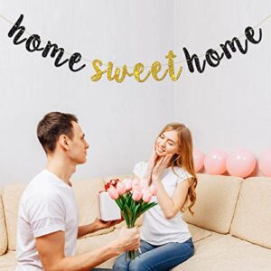 Black Glitter Home Sweet Home Banner - Welcome Back Sign Supplies - Welcome Home Sign for Housewarming Military Family Party Decorations