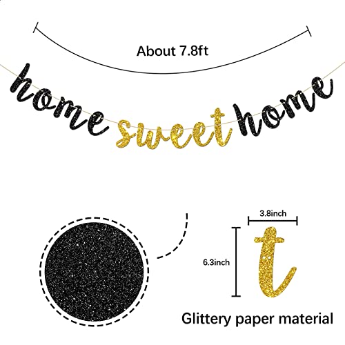 Black Glitter Home Sweet Home Banner - Welcome Back Sign Supplies - Welcome Home Sign for Housewarming Military Family Party Decorations