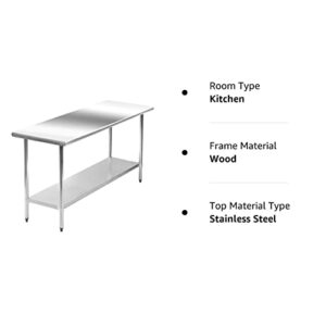 24 x 60 Inch Stainless Steel Work Table Kitchen Work Table Scratch Resistent Commercial Work Table Metal Table with Adjustable Table Foot for Kitchen Home Restaurant