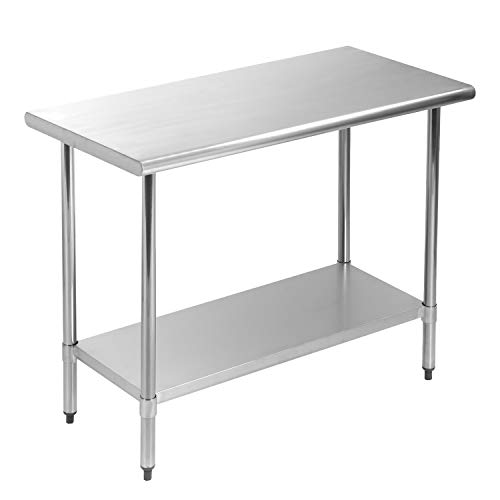 Kitchen Work Table Scratch Resistent and Antirust Metal Stainless Steel Work Table with Adjustable Table Foot Scratch Resistent, 24" x36"