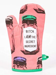 blue q oven mitt, bitch i am the secret ingredient, super-insulated quilting, natural-fitting shape, 100% cotton