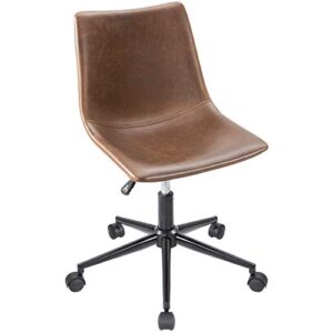 furmax mid back task chair pu leather adjustable swivel office chair bucket seat armless computer chair modern low back desk conference chair (brown)