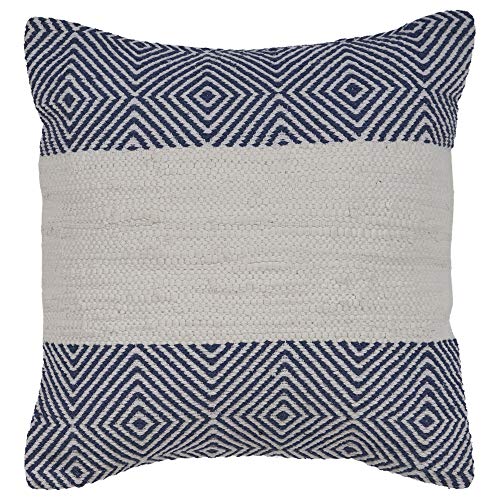 LR Home Blue Geometric White Striped Throw Pillow 18" x 18" Blu/Ivory