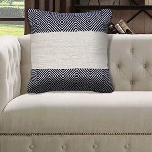 LR Home Blue Geometric White Striped Throw Pillow 18" x 18" Blu/Ivory