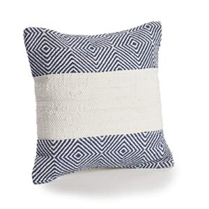 LR Home Blue Geometric White Striped Throw Pillow 18" x 18" Blu/Ivory