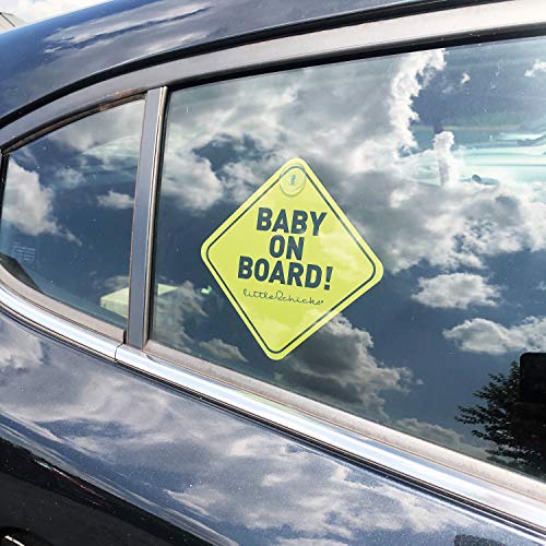 Little Chicks Baby on Board Car Sign Decal - Weather Resistant. Child Safety Awareness Warning Sticker with Suction Cups - Bright Yellow Color - Model CK094