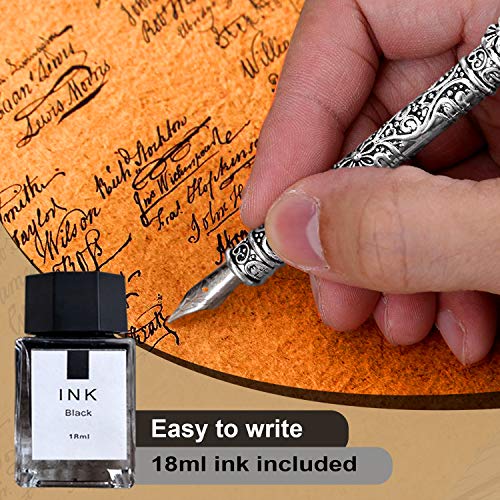 Trustela Feather Quill Pen Set - Calligraphy Dip Pen Set Includes Big Feather Pen With 18 Calligraphy Nibs And Pen Holder In A Gift Box For Writing And Antique Desk Decor (BlackFeather)