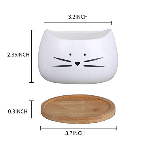 Koolkatkoo 3.2 Inch Cute Cat Ceramic Succulent Planter Pots with Removable Saucer Unique Cactus Planters Porcelain Decorative Flower Pot for Cat Lovers Set of 3 White