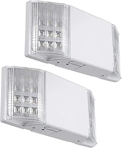 TORCHSTAR LED Emergency Lighting, Commercial Emergency Lights with Battery Backup, UL Listed, Two Heads, AC 120/277V, Hardwired Emergency Exit Light Fixture for Business, Home Power Failure, Pack of 2