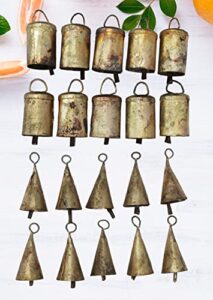 mango gifts rustic iron tin metal vintage cow bells jingle for wind chimes and crafts 2.25" h (set of 20 pieces)