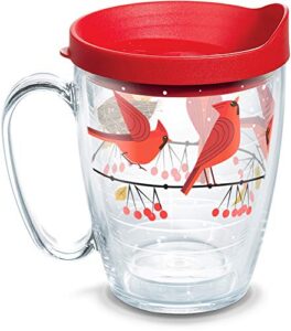 tervis made in usa double walled festive holiday season cardinals insulated tumbler cup keeps drinks cold & hot, 16oz mug, classic