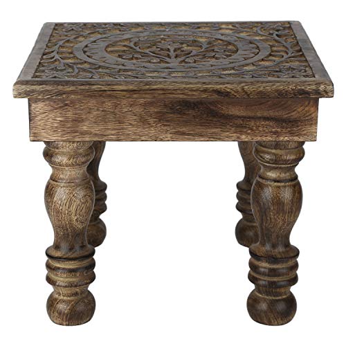 SAVON Wooden Step Stool Small Footstool footrest Table Flowers Tree of Life