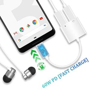 USB-C Headphone and Charger Adapter, Dreamvasion Type C to USB C DAC Audio Jack and PD Fast Charging Converter Splitter Compatible for Huawei Mate 20 20 Pro/Huawei P20 P20 Pro/Google Pixel 3 3 XL