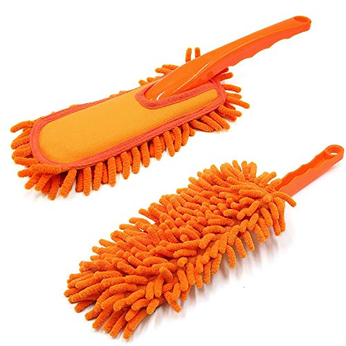 AUTUT 2 Pcs Orange Multipurpose Car Duster Exterior and Interior Microfiber Cleaning Brush